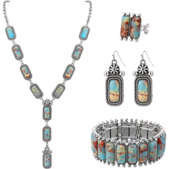 Jewelry | 4piece Vintage Turquoise Jewelry Set For Women Boho Chic ...